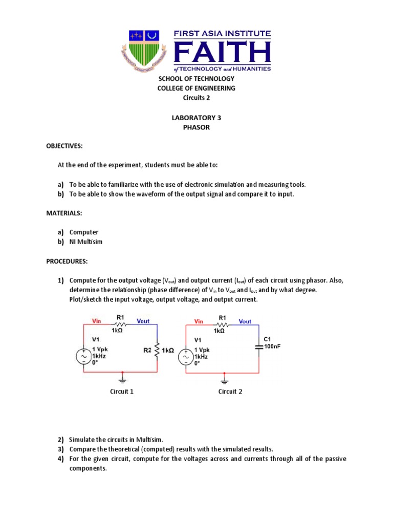 EE CIR2 Lab03 Phasor 1 | PDF | Electronic Circuits | Simulation