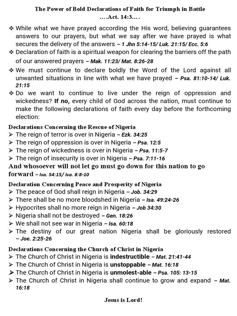 The Power of Declarations of Faith For Triumph in Battle | PDF