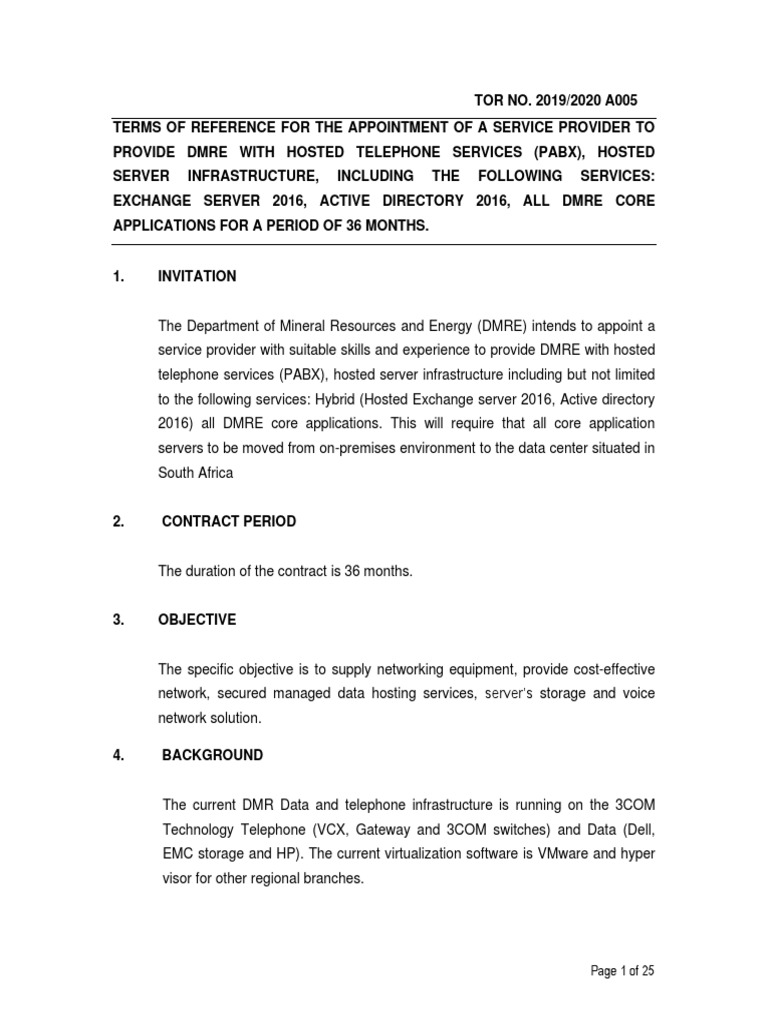 Terms of Reference For Hosting Services | PDF | Computer Network | Backup