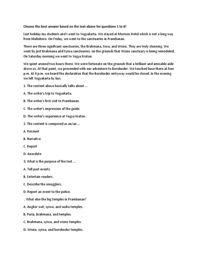 Choose The Best Answer Based On The Text Above For Questions 1 To 6! | Download Free PDF | Zoo