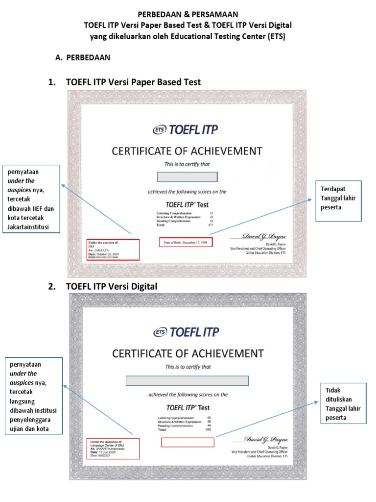 PERBEDAAN TOEFL ITP Versi PBT & Versi Digital | PDF