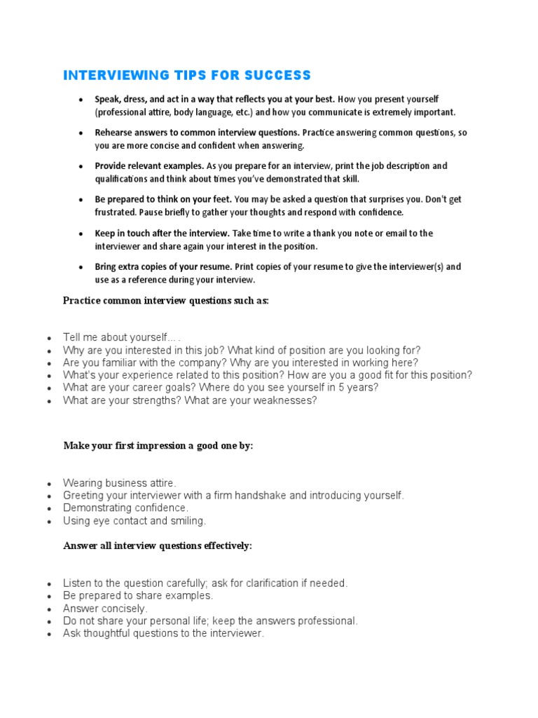 Interviewing Tips For Success | PDF