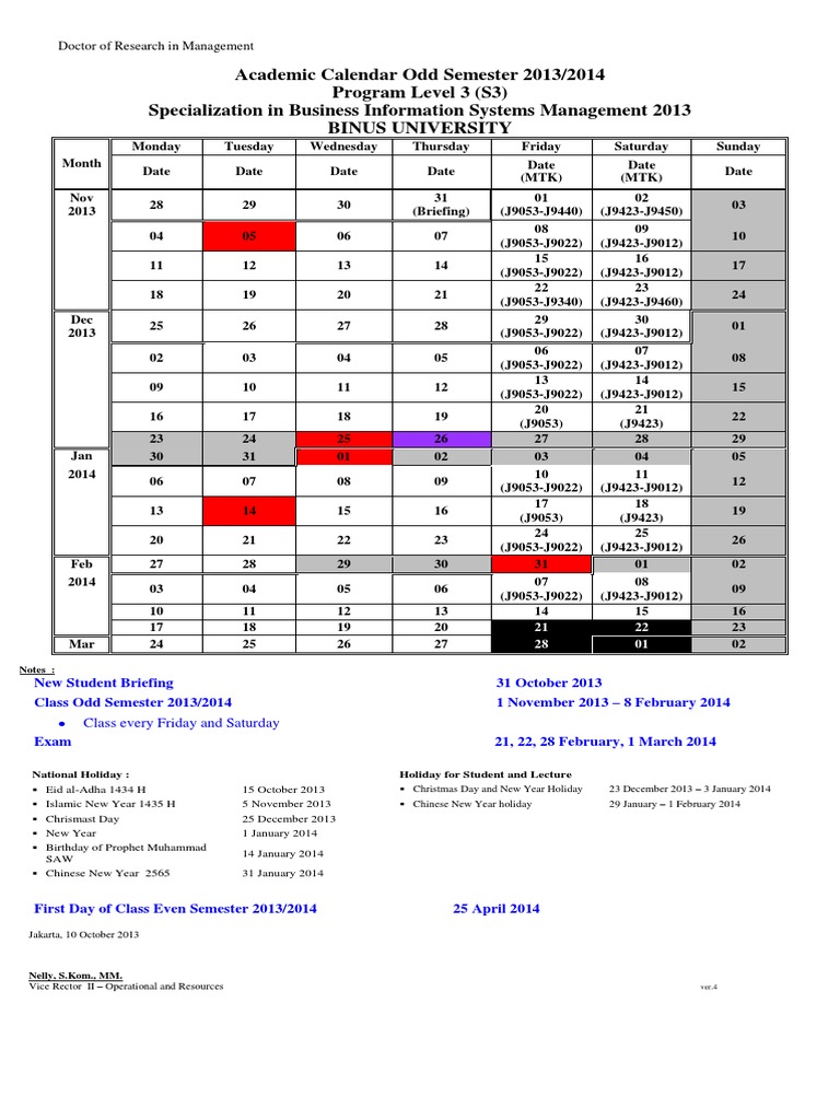 Academic Calendar Odd Semester 2013/2014 Program Level 3 (S3 ...