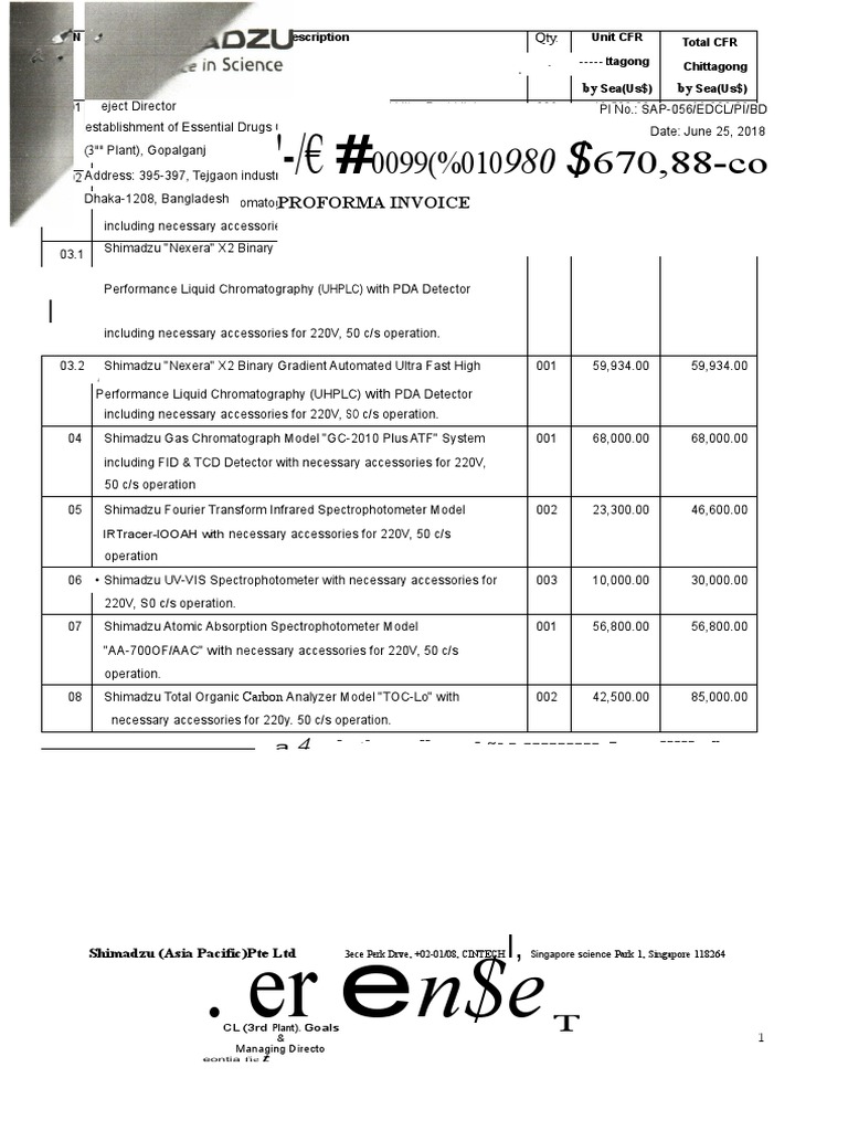 Proforma Invoice: S/N Description Unit CFR Total CFR Chittagong ...