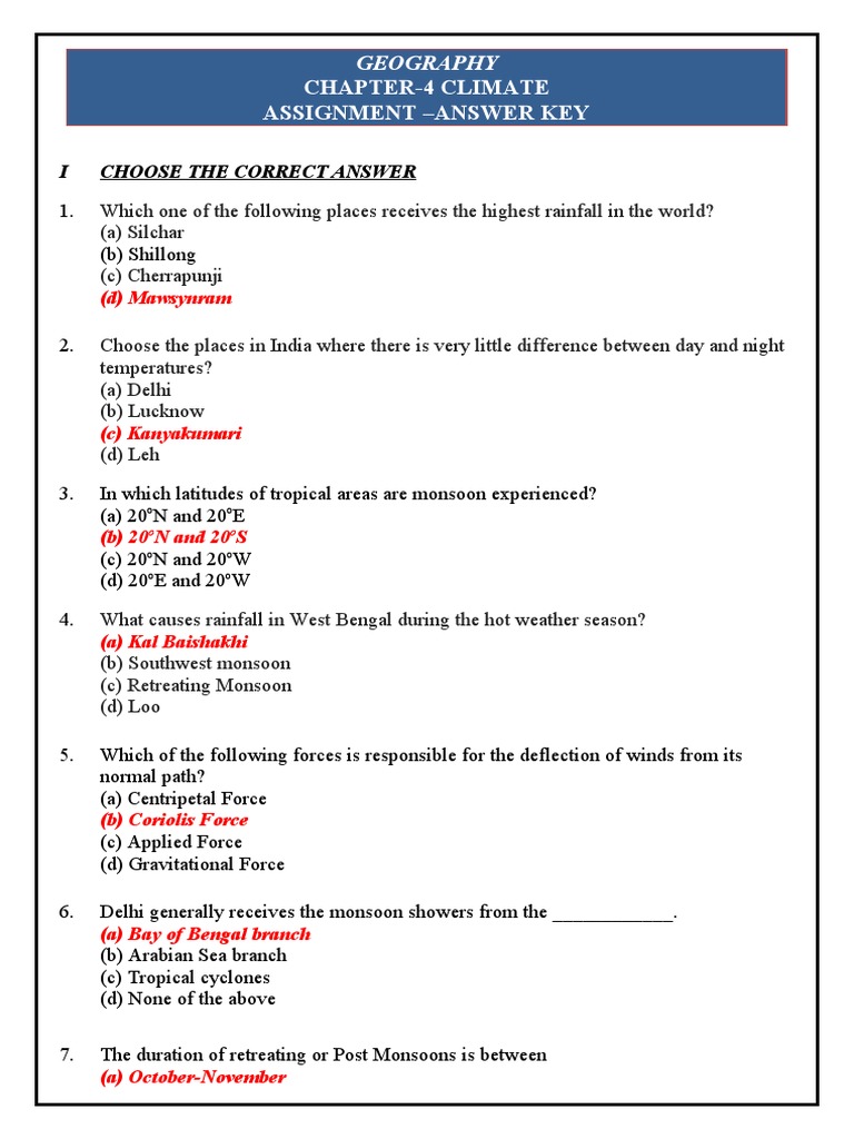 Class 9 Geography Chapter 4 Climate Q&A | PDF | Monsoon | Jet Stream