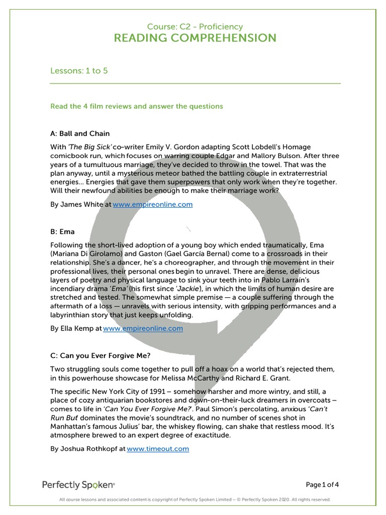 C2 - Lesson 1-5 - Reading Comprehension | PDF