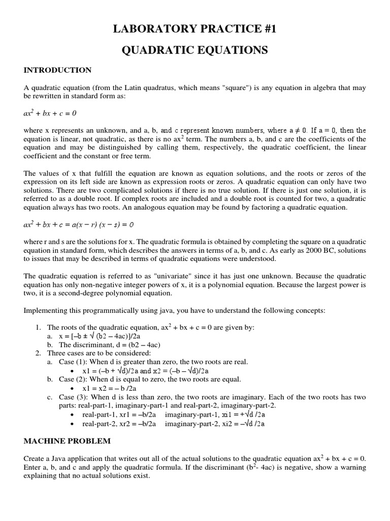Lab Practice 1 Data Structures And Algorithms Pdf Quadratic Equation Equations