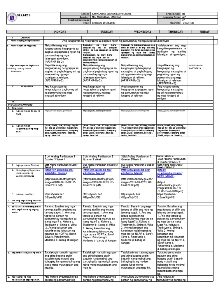 DLL - Ap 3 - Q3 - W2 Day 1-5 | PDF