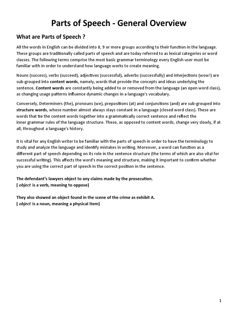 Parts of Speech in the English Language | PDF | Part Of Speech | Adverb