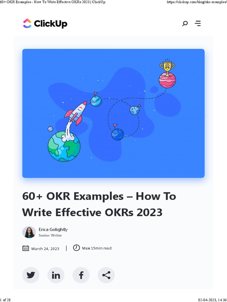 60+ OKR Examples - How To Write Effective OKRs 2023 ClickUp | PDF ...