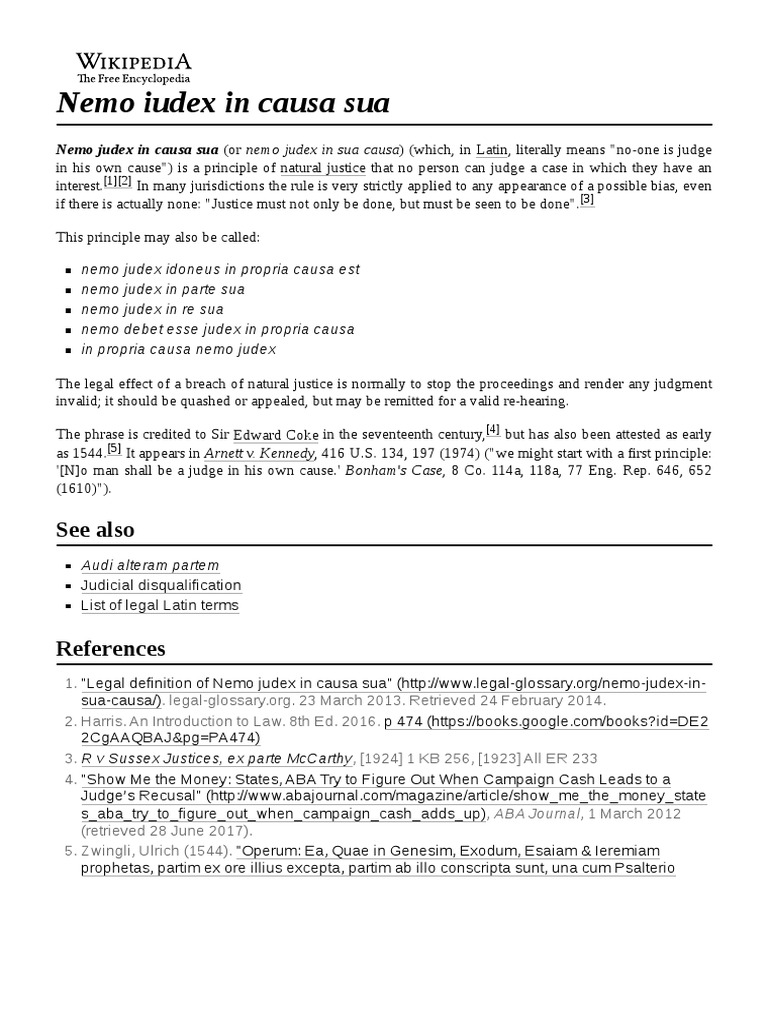 Nemo Iudex in Causa Sua | PDF | Judiciaries | Legal Concepts