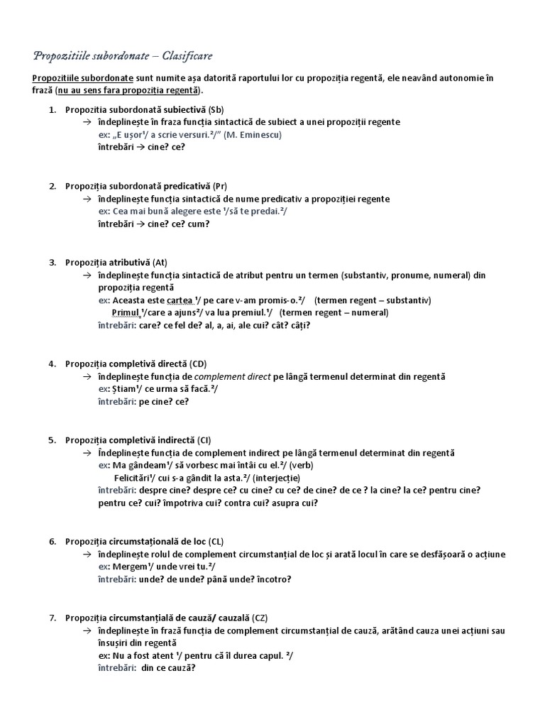 Propozitiile Subordonate | PDF