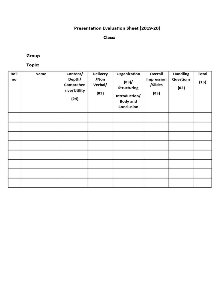 Presentation Evaluation Sheet Template | PDF