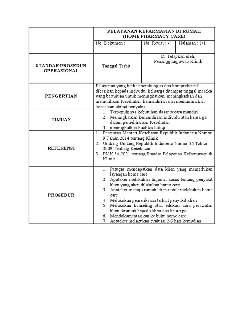 SOP Pelayanan Home Pharmacy Care | PDF | Kesehatan Holistik