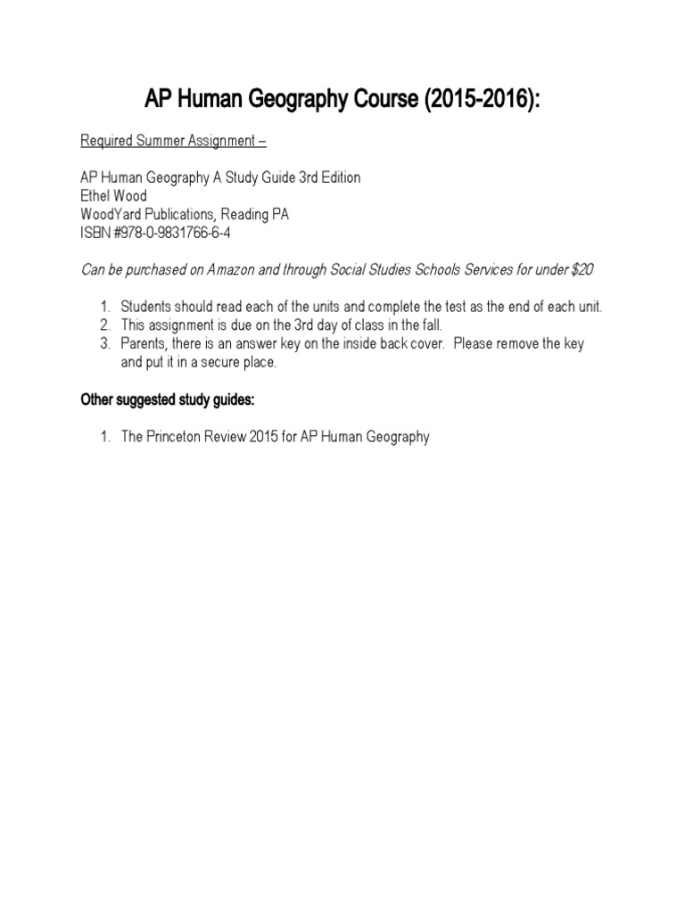 AP Human Geography Course (2015-2016) | PDF