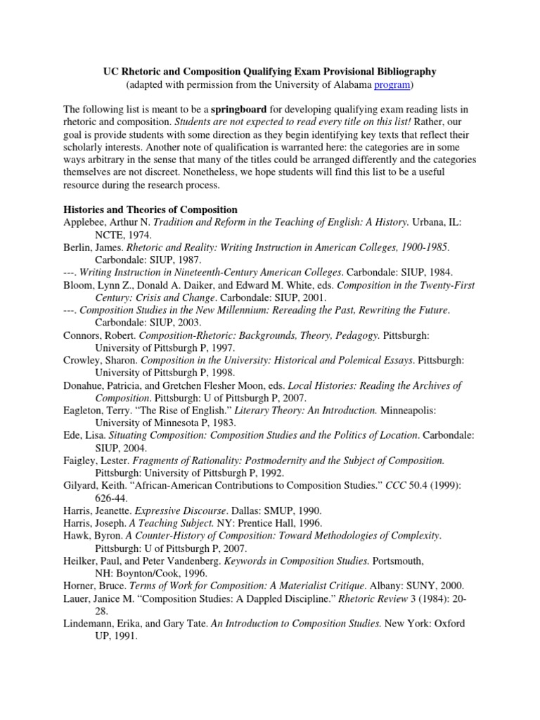 UC Rhetoric and Composition Qualifying Exam Provisional Bibliography ... UC Rhetoric and Composition Qualifying Exam Provisional Bibliography ...