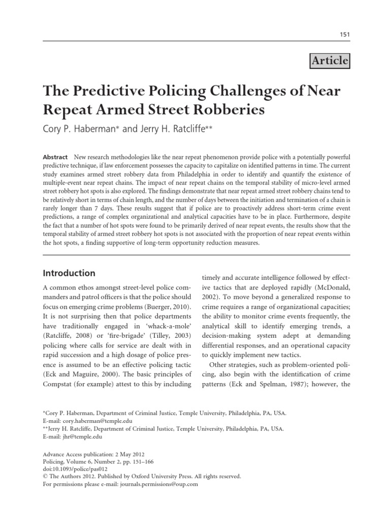 Predictive Policing: Near Repeat Robberies | PDF | Crime Prevention ...