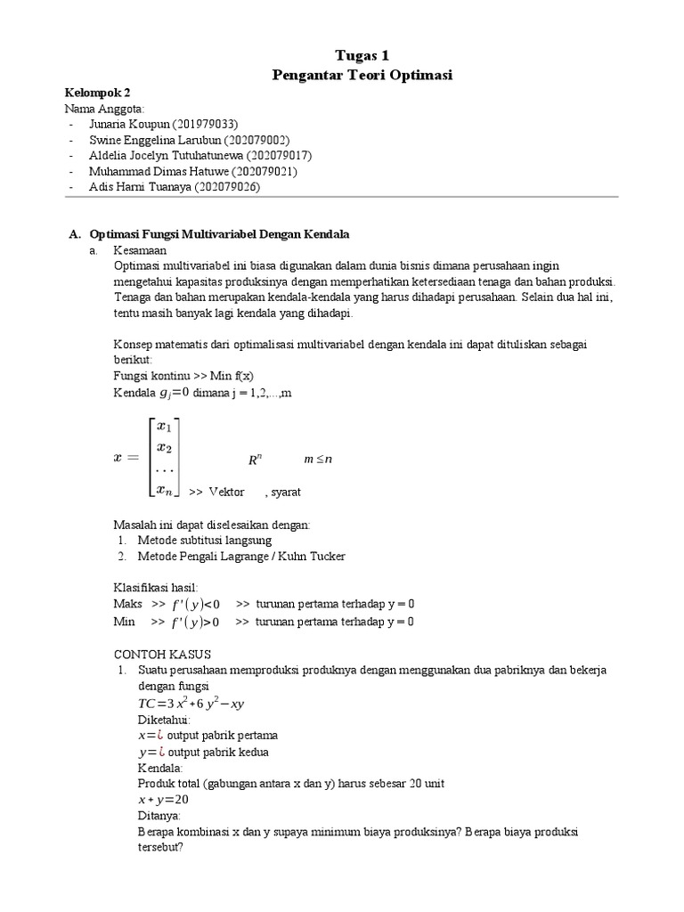 Metode Optimasi Multivariabel | PDF | Metode & Bahan Ajar