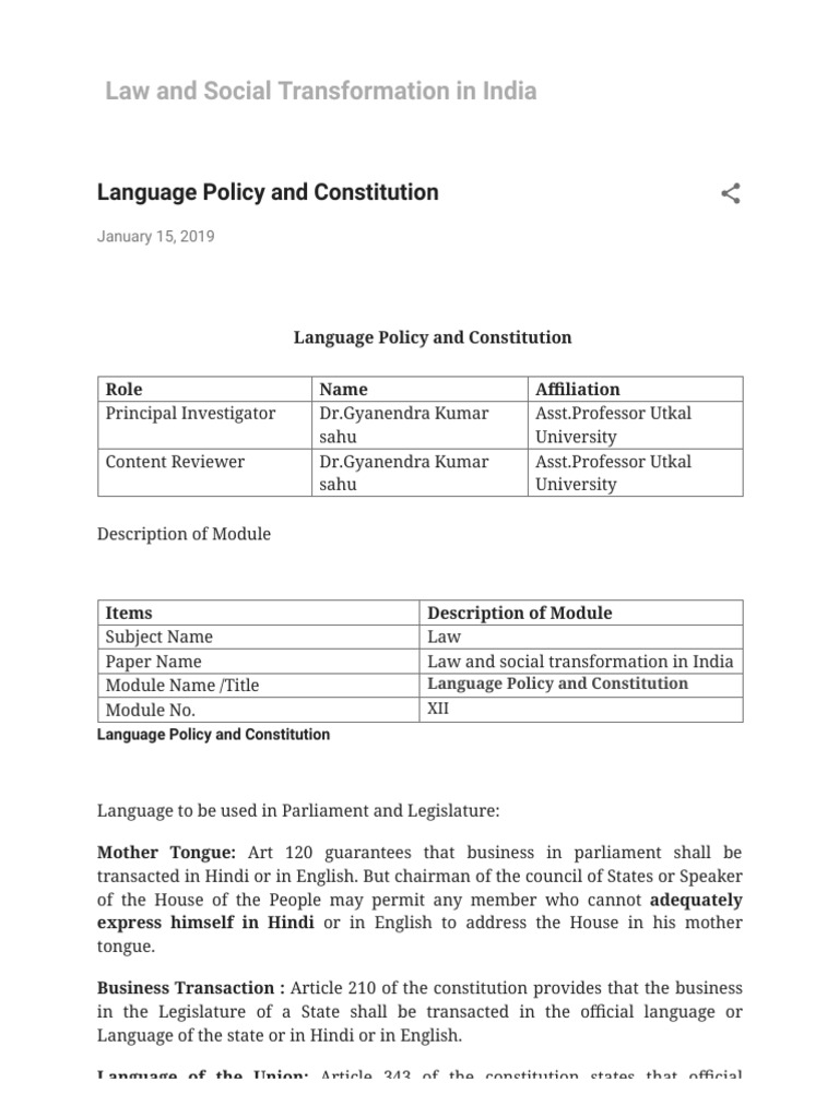 Language Policy and Constitution | PDF | Political Law | Legal Documents