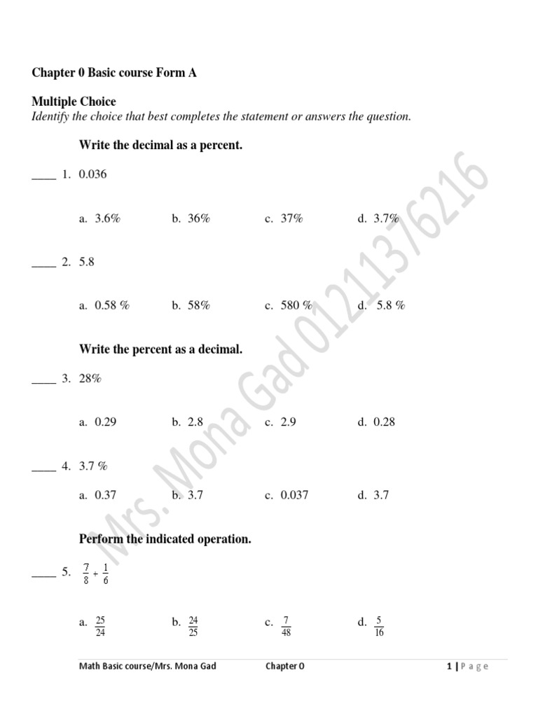 Chapter 0 Basic Course Form A | PDF | Area | Mathematics