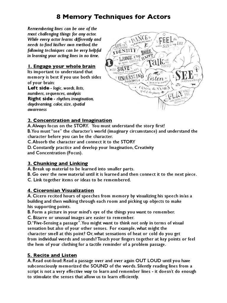 8 Memory Techniques For Actors: 1. Engage Your Whole Brain | Download ...