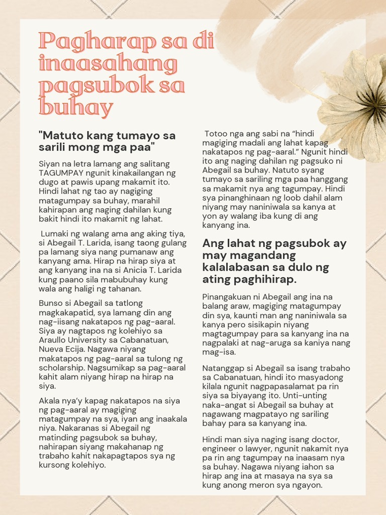 Pagharap Sa Di Inaasahang Pagsubok Sa Buhay | PDF