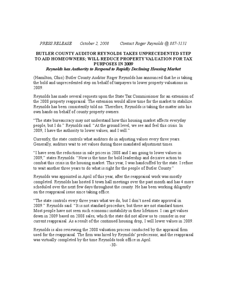 Butler County Property Valuation Reduction | PDF | Real Estate ...