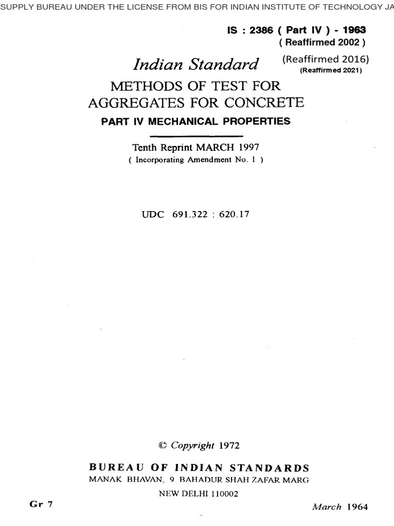 IS2386-Part4-1963 (Reaffirmed2021) - AGGREGATE FOR CONCRETE-ABRASION ...