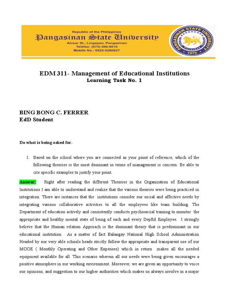 Learning Task No. 1 - Bing Bong C. Ferrer | PDF | System | Science