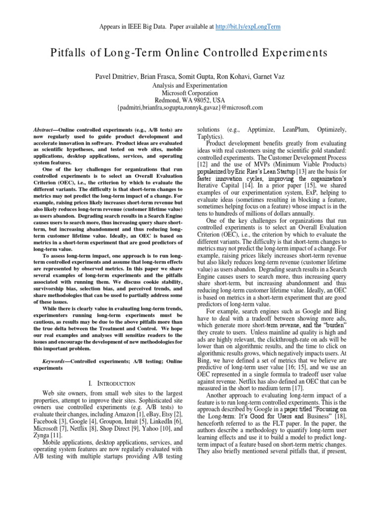 Pitfalls of Running Long-Term Online Controlled Experiments: Lessons Learned from Microsoft ...