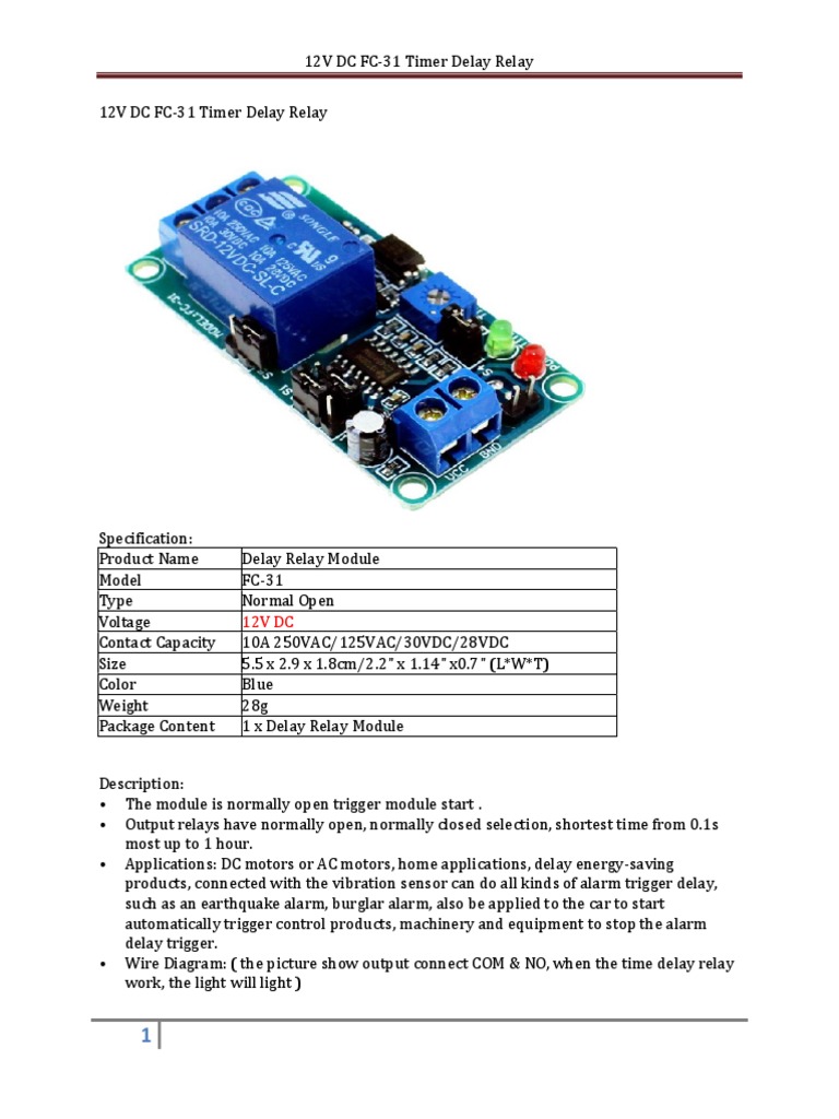 Modul Releu 12v Temporizator Monostabil Reglabil 0.13s - 3700s tp6630tc - Fisa - Tehnica | PDF ...
