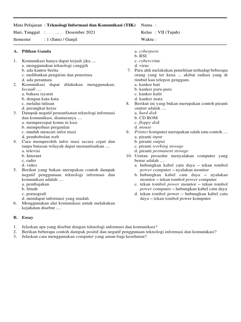 PAS-TIK-Kelas 7 | PDF