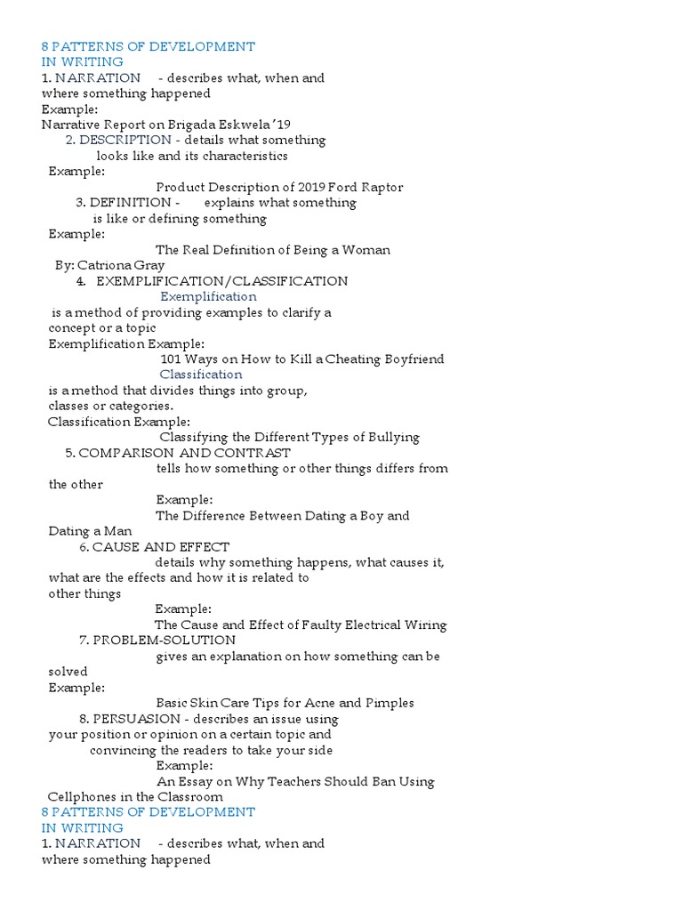 8 Patterns of Development | PDF | Definition | Essays