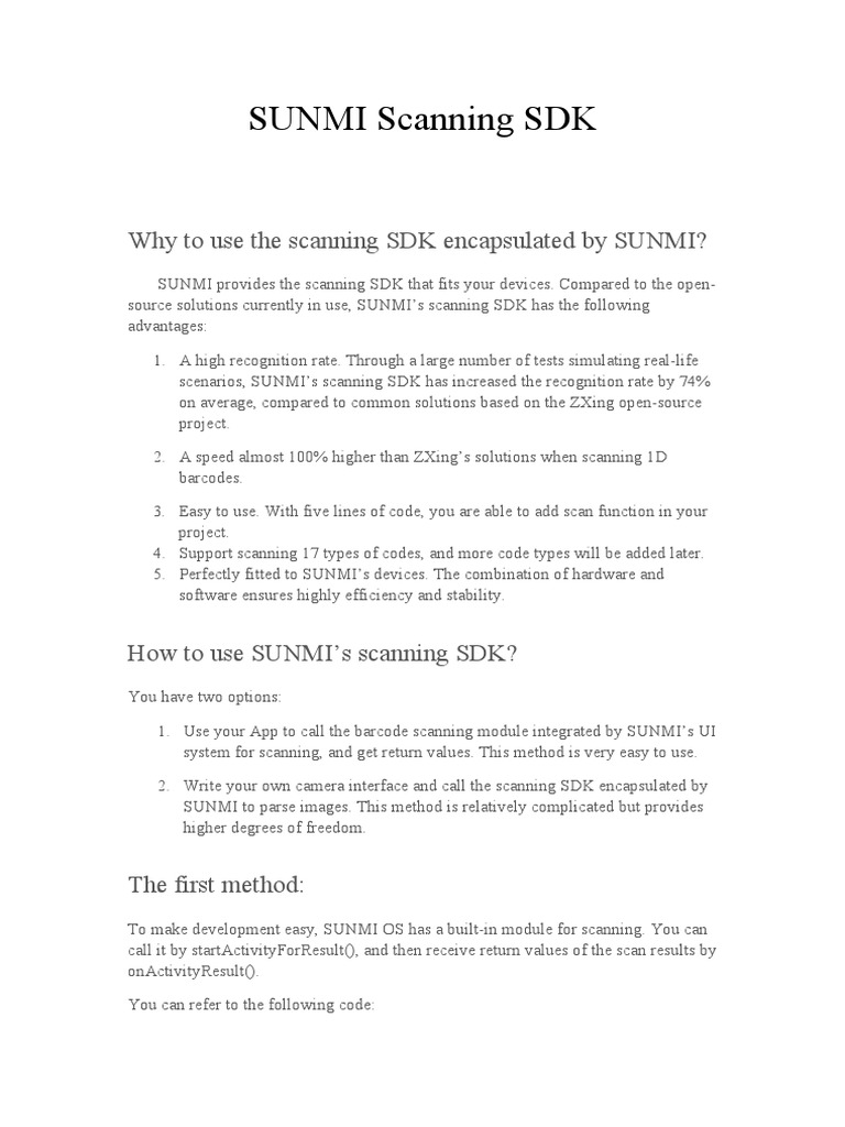 SUNMI Scanning SDK | PDF | Image Scanner | Qr Code