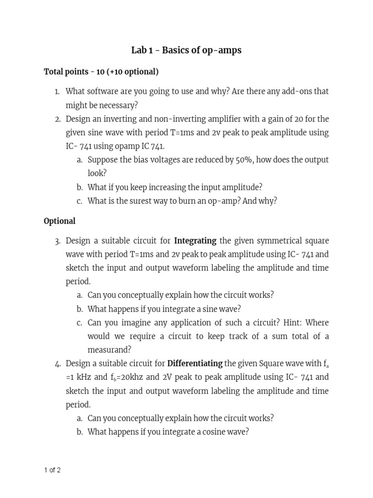 Lab 1 - Basics of Op-Amps | PDF