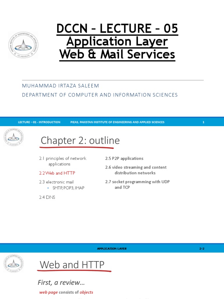 Dccn Lect 05 Application Layer Web And Mail 1 Pdf Hypertext Transfer Protocol Web Server