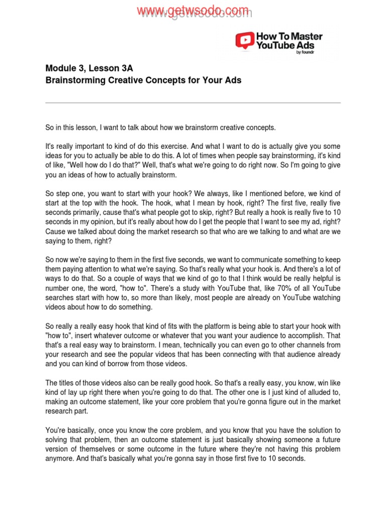 Module 3, Lesson 3A Brainstorming Creative Concepts For Your Ads | PDF ...