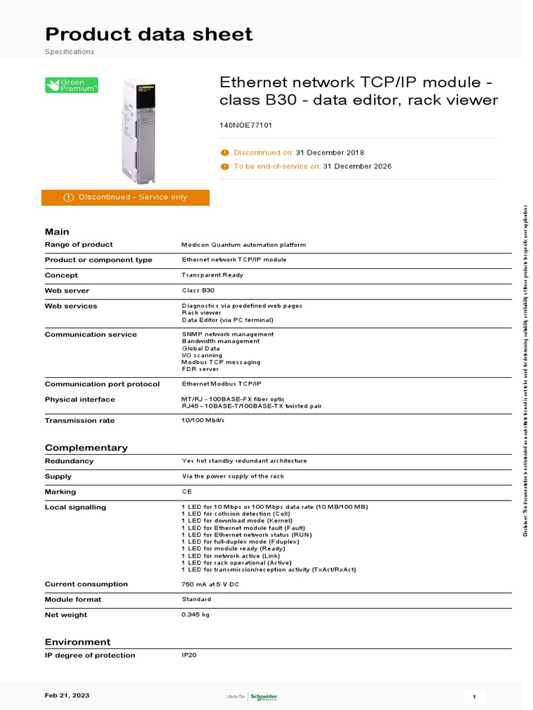 Modicon Quantum - 140NOE77101 | PDF | Computer Network | Ethernet