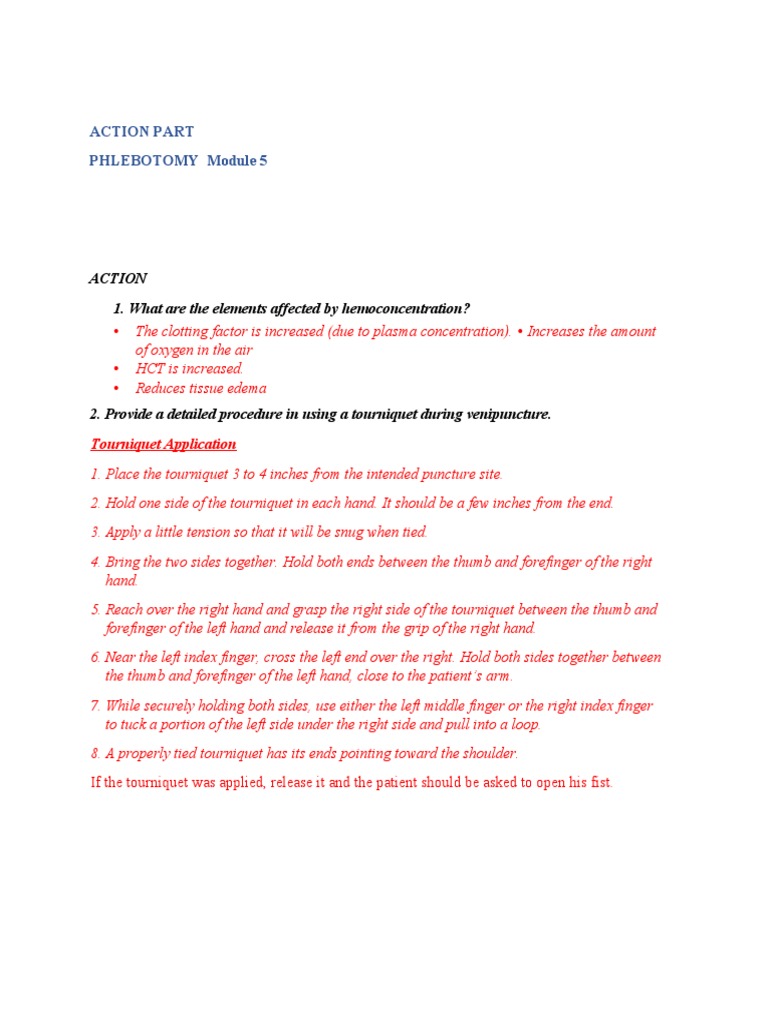 Hemoconcentration in Phlebotomy Techniques | PDF