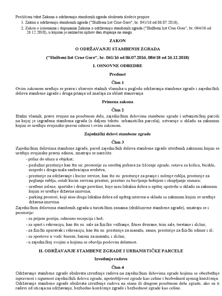 Zakon o Odrzavanju Stambenih Zgrada 2019 | PDF