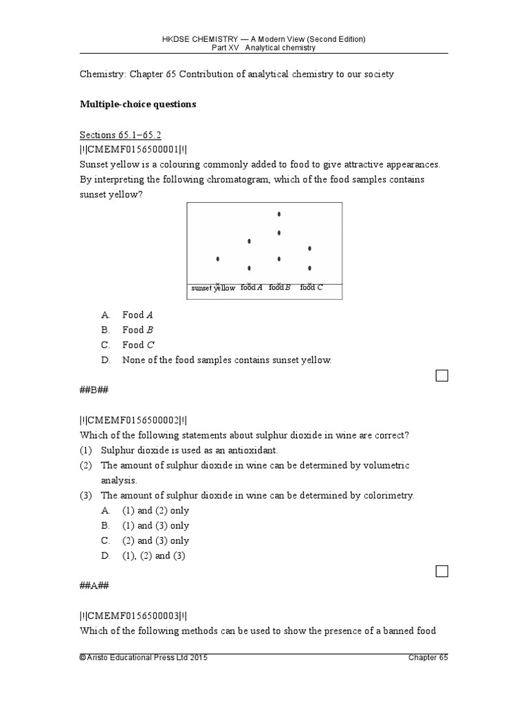 Chapter 65 Multiple-Choice Questions | PDF | Analytical Chemistry ...
