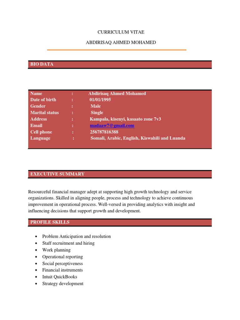 Curriculum Vitae Highlights Finance Pro's Experience | PDF ...