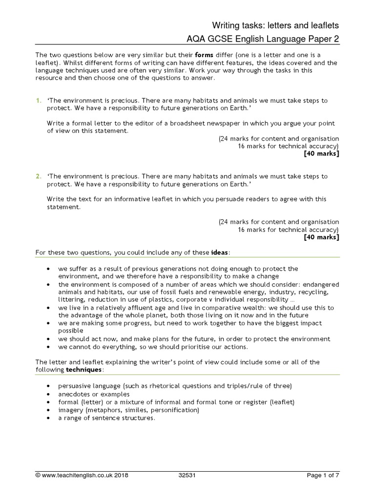 Gcse English Practice Paper | PDF | Adjective | Linguistics