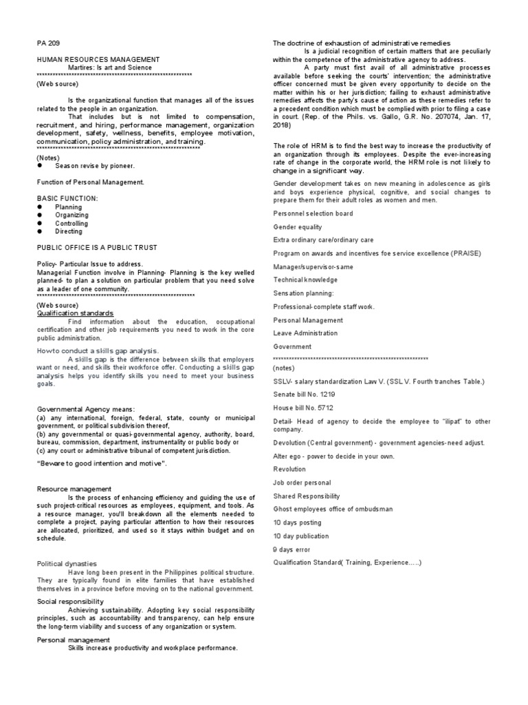 Pa 209 Pointers | PDF | Human Resource Management | Employment