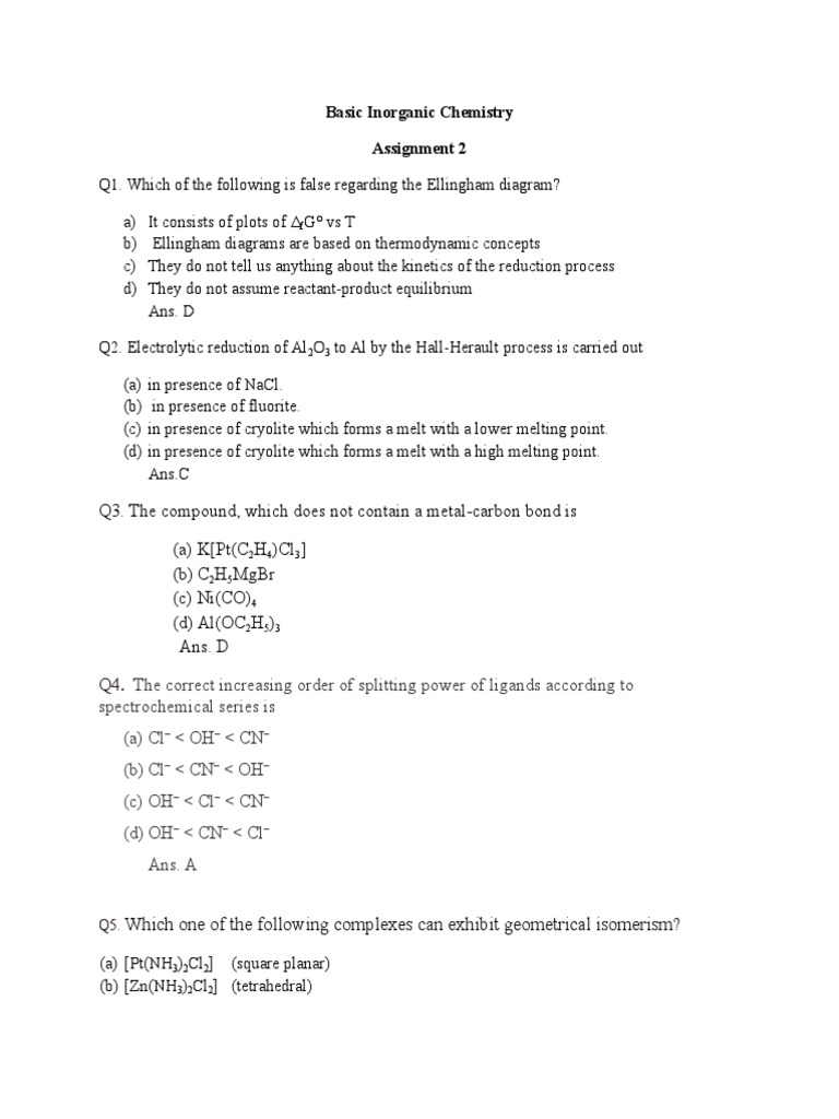 Basic Inorganic Chemistry Assignment 2 | PDF | Teaching Methods & Materials