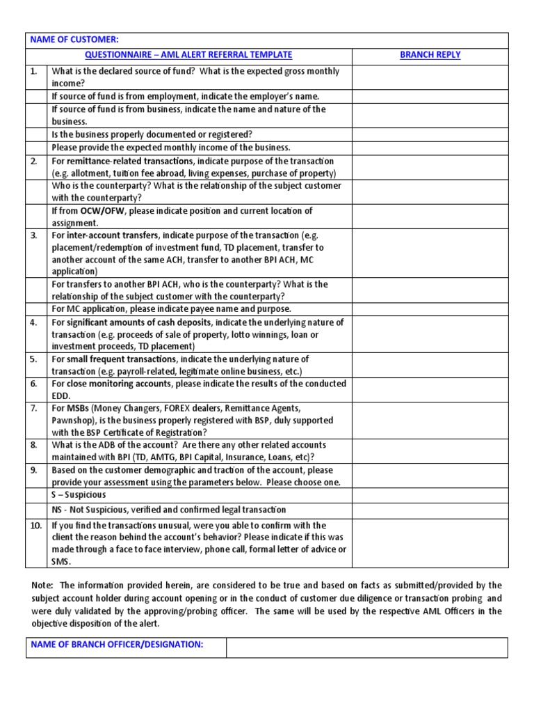 AML Alert Referral Template | PDF | Money Laundering | Financial Services