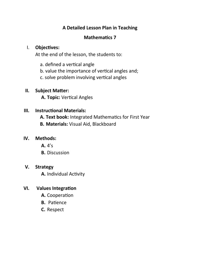 Teaching Vertical Angles in Mathematics 7 | PDF | Angle | Lesson Plan