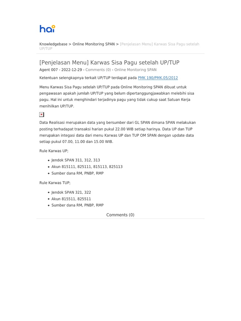 Penjelasan Menu Karwas Sisa Pagu Setelah UP TUP | PDF