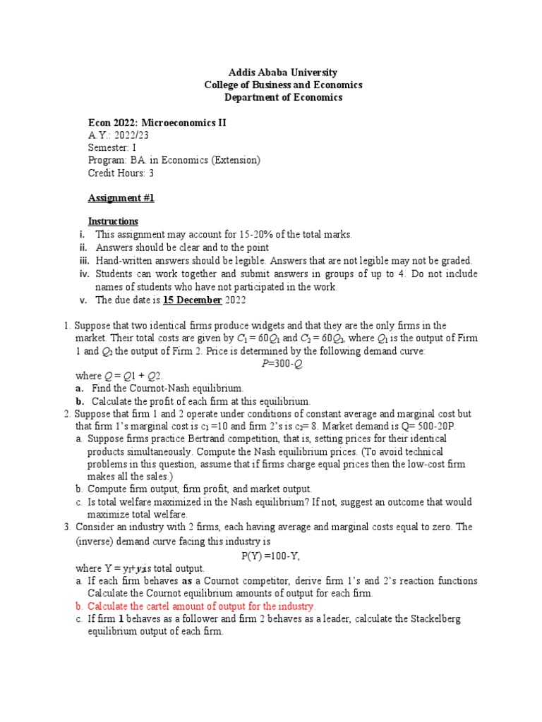 Econ 2022.2022.23. Assignment 1.WoA | PDF | Economic Equilibrium | Gaming