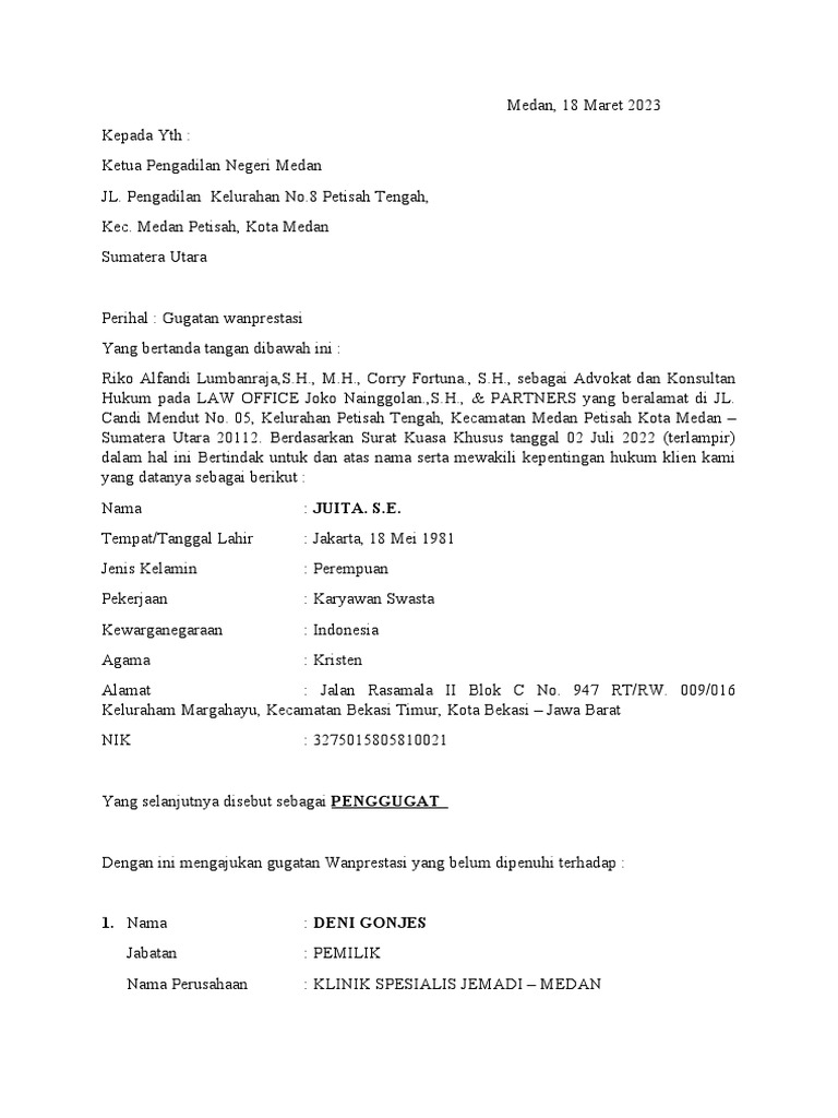 Surat Gugatan Penggugat | PDF